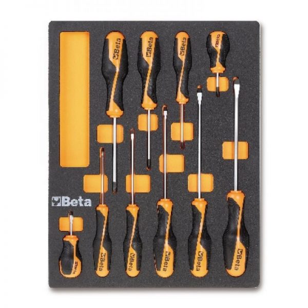 Beta M208 10 Piece Slotted & Phillips Screwdriver set Supplied in Foam ...