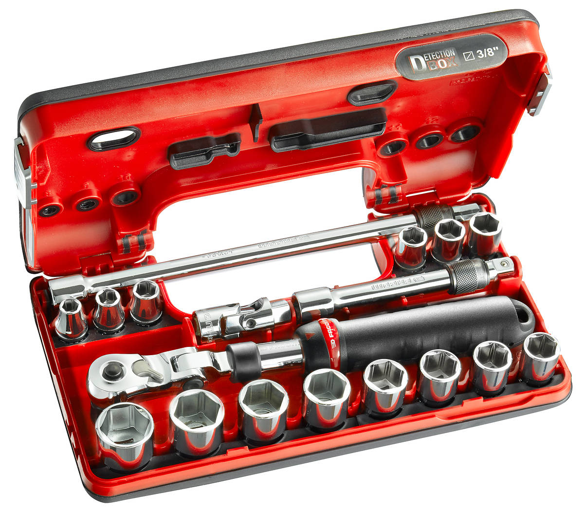 Facom JXL.DBOX1 Detection Box 3/8″ Drive 18 Piece Flexi-Head Socket Set ...