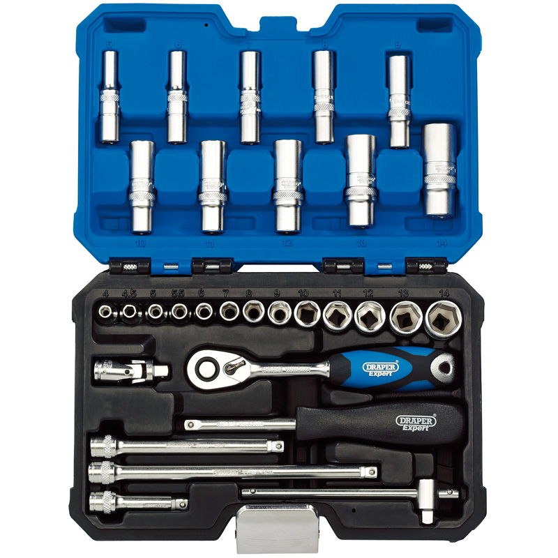 Draper 16444 1/4″ Drive 30 Piece Standard & Deep Metric Socket Set 4 ...