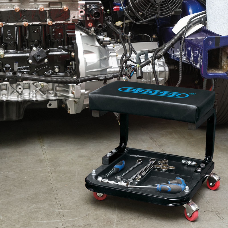 Draper 54243 Garage Workshop Mechanics Work Stool Seat With Wheels ...