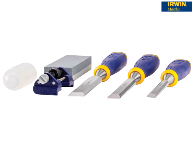Irwin Marples 10507931 MS500 Soft Touch Bevel Edge Chisels & Sharpening ...