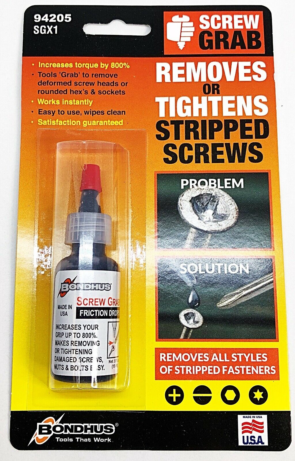 Bondhus 94205 Screw Grab Friction Drops 15ml. Removes Or Tightens ...