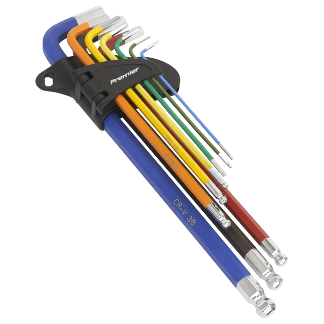 Sealey AK7198 9 Piece Colour Coded Ball End Hexagon Key Set 1/16"-3/8 ...