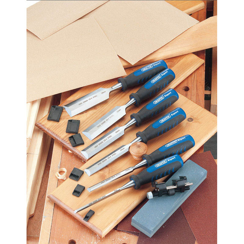 Draper 88605 8 Piece Wood Chisel Set With Sharpening Stone & Honing ...
