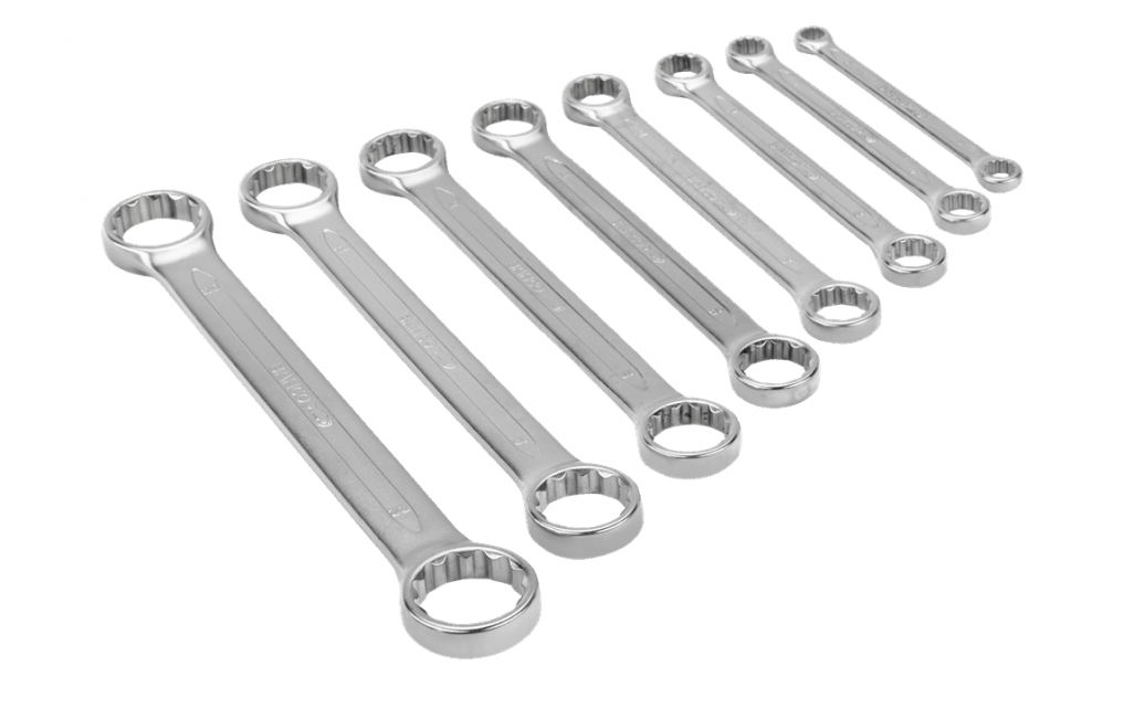 Bahco 4M/8 8 Piece Double Ended Flat Ring Spanner Set 6-22mm - PrimeTools