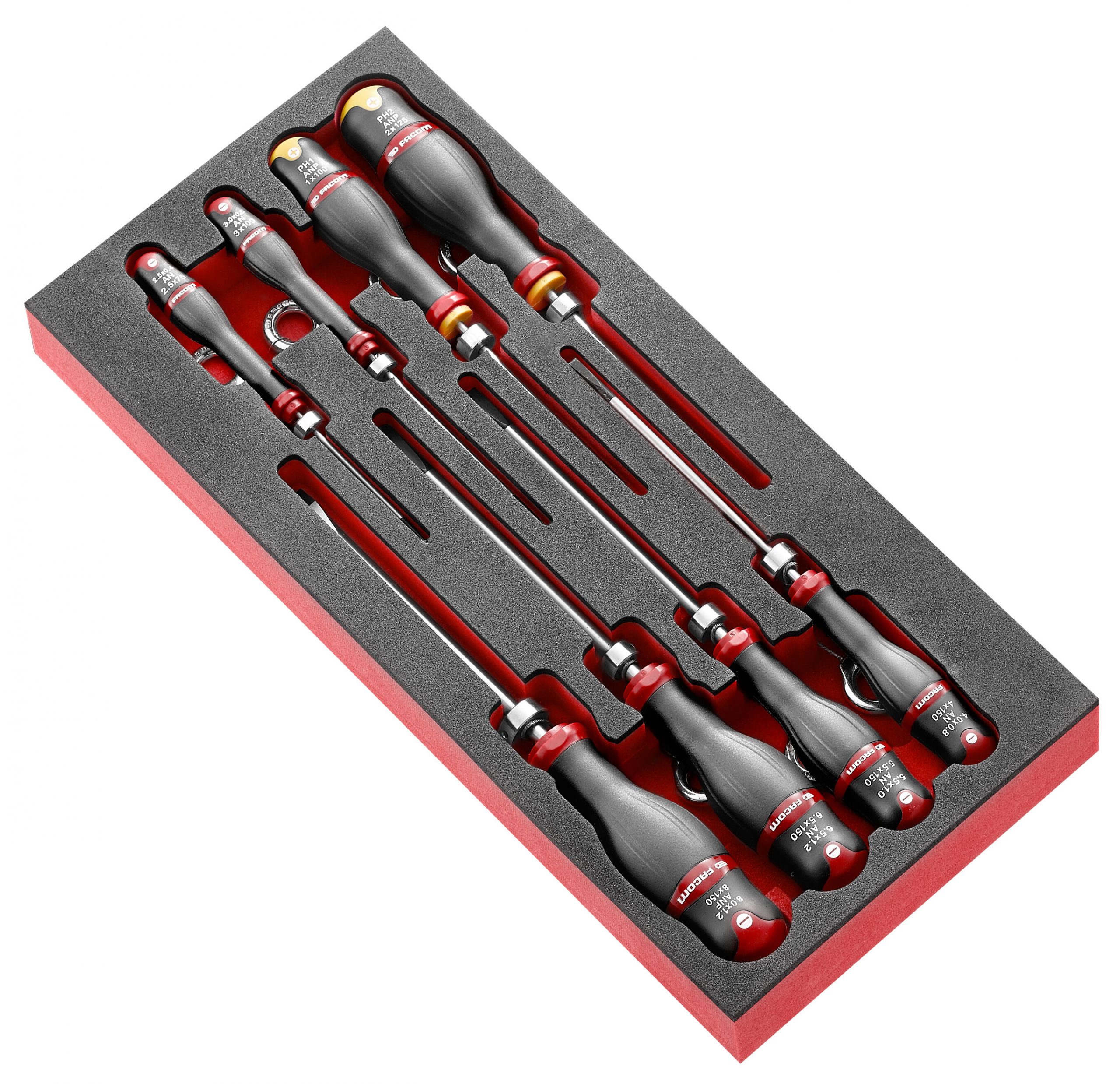 Facom MODM.AN1SLS 8 Piece Tethered Slotted and Phillips Screwdriver Set ...