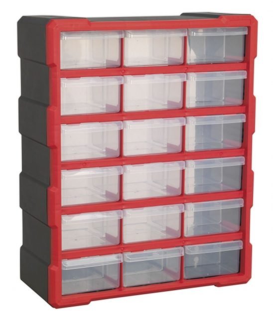 Sealey APDC18R 18 Drawer Parts Storage Cabinet Box Red/Black - PrimeTools