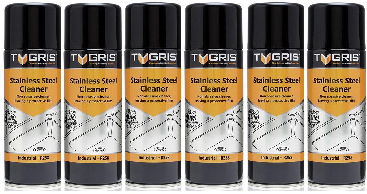 6 x Tygris R258 Stainless Steel, Aluminium & Chrome Cleaner Aerosol ...