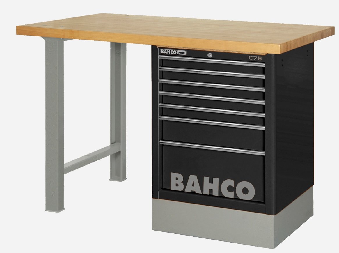 Bahco 1495K7CBKWB18TW Heavy Duty Wooden Top Workbench With 7 Drawer ...
