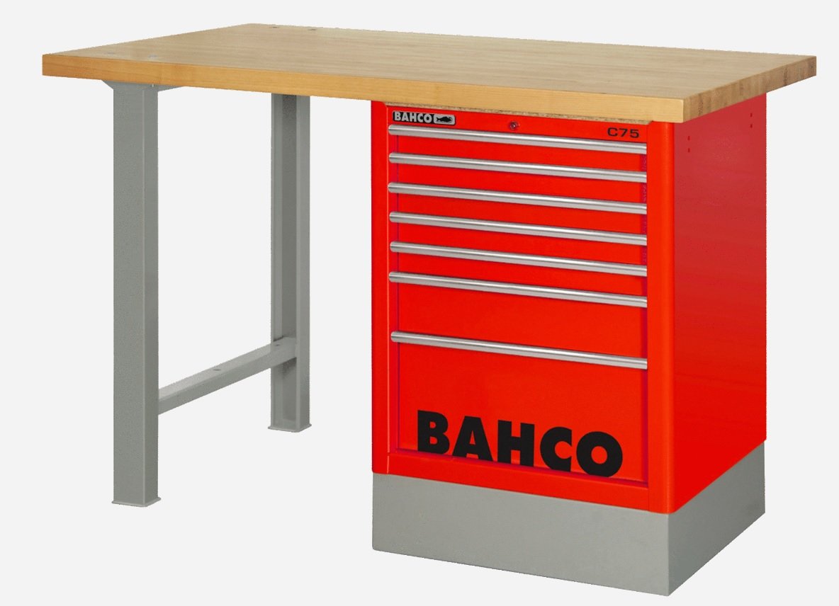 Bahco 1495K6CRDWB15TW Heavy Duty Wooden Top Workbench with 6 Drawer Red ...