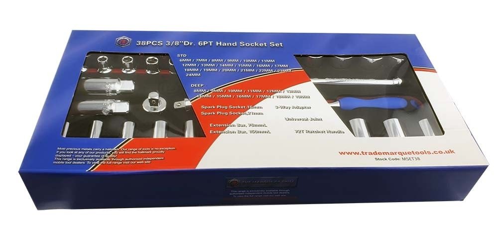Britool Hallmark MSET38 38 Piece 3/8 Drive Metric Socket, Ratchet ...