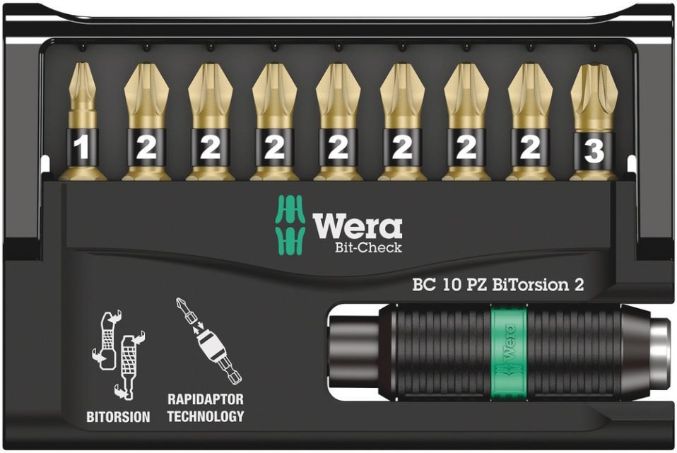 Wera 347153 Bit-Check 10 Piece Bi-Torsion 1/4″ Pozi Screwdriver Bit Set ...