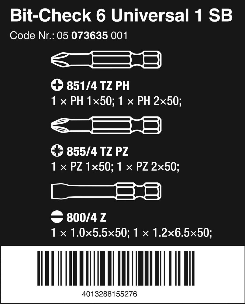 Wera 073635 Bit-Check 6 Universal 1 Phillips, Pozi & Slotted ...