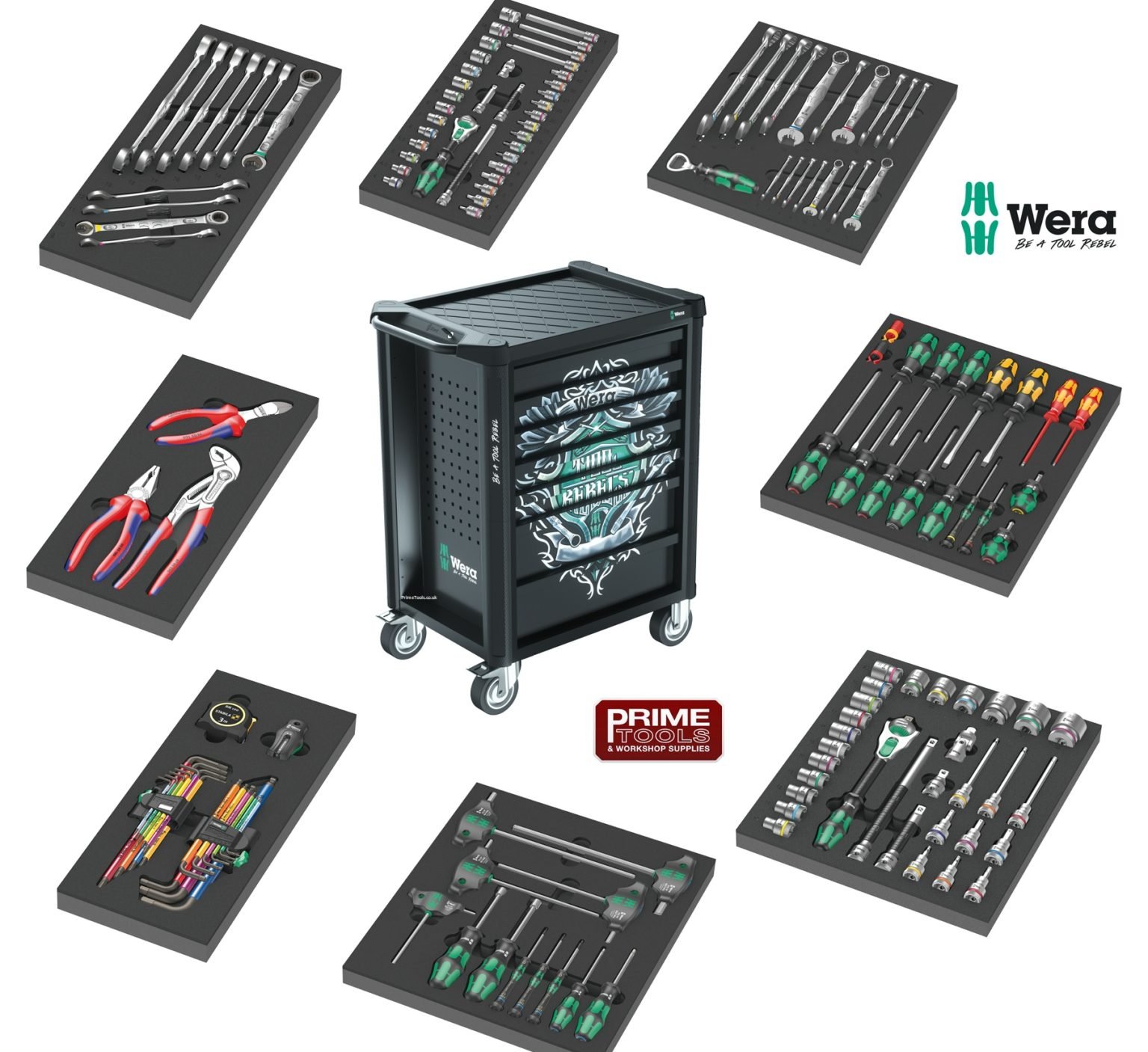Wera 9700 7 Drawer Tool Rebel Roller Cabinet 1 Trolley With 151 Piece ...
