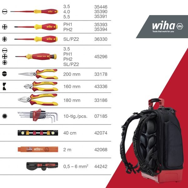 Wiha 45528 Tool Backpack Electric II 28 Piece VDE Tool Kit | PrimeTools