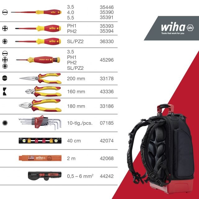 Wiha 45528 Tool Backpack Electric II 28 Piece VDE Tool Kit - PrimeTools