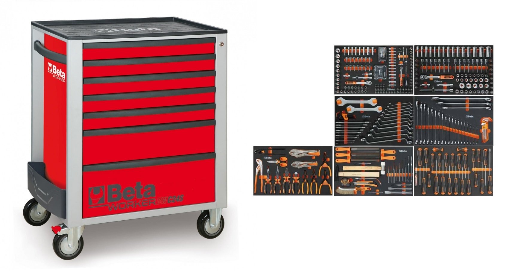 Beta Worker 398 Piece Tool Kit in 8 Drawer Mobile Roller Cabinet – Red ...