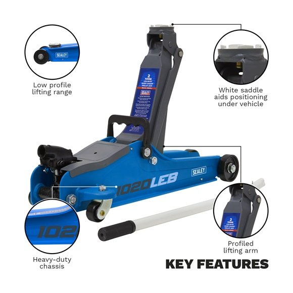 Sealey 1020LEB 2 Tonne Low Profile Short Chassis Trolley Jack – Blue ...