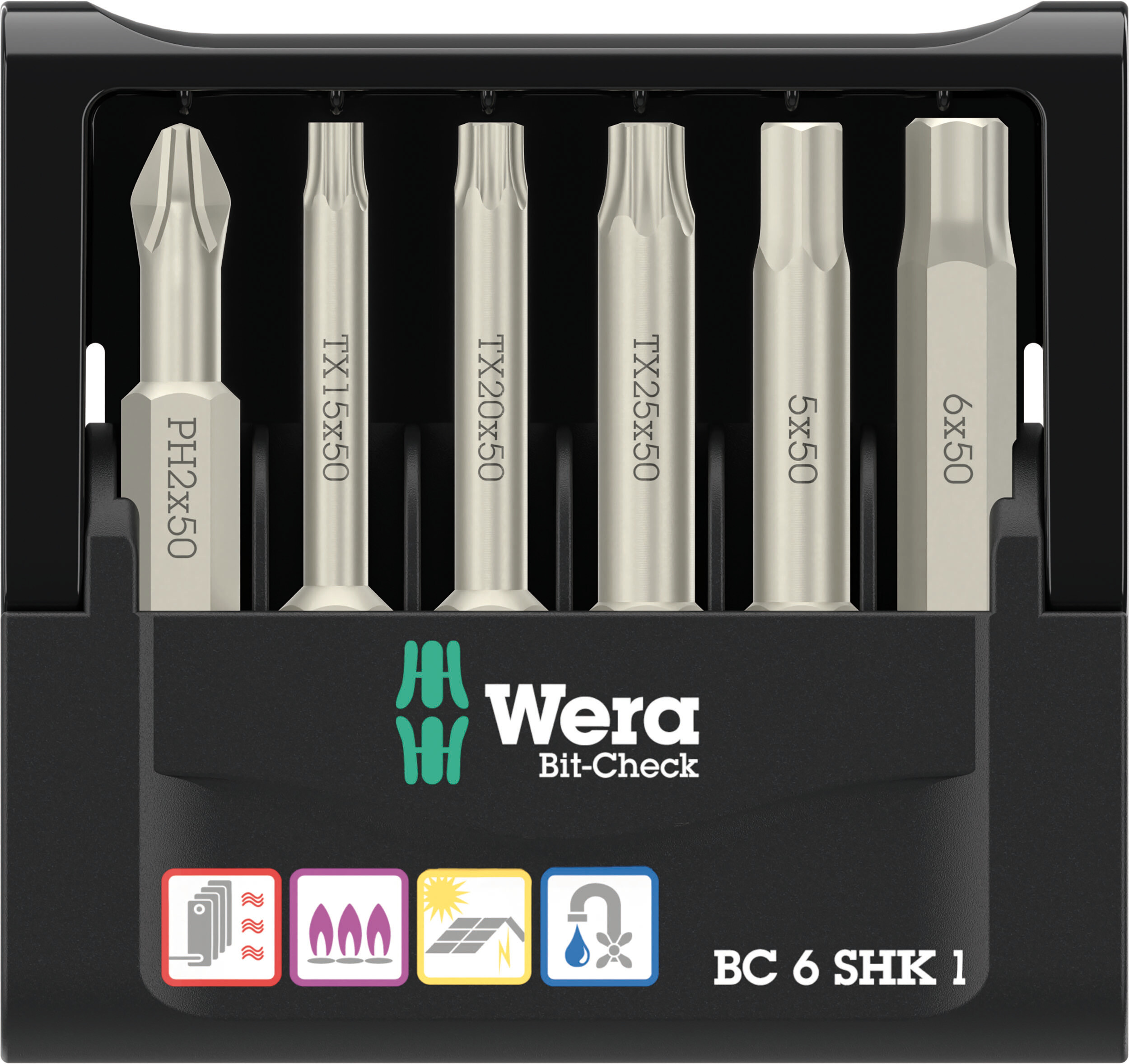 Wera Bit-Check 6 SHK 1 SB, 6 Piece Screwdriver Bit Set – 073631 ...